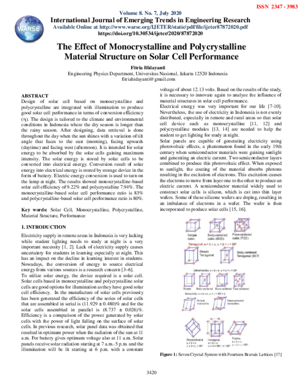 (PDF) The Effect of Monocrystalline and Polycrystalline Material Structure on Solar Cell Performance