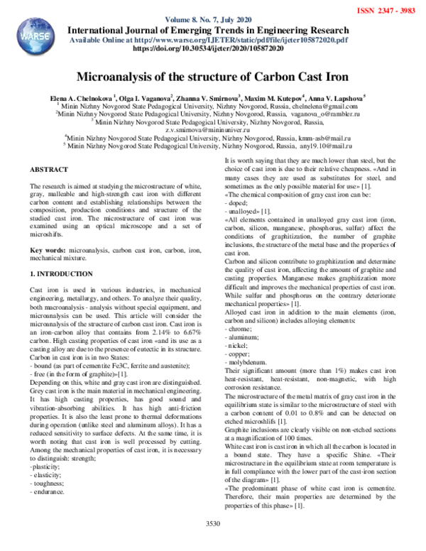 (PDF) Microanalysis of the structure of Carbon Cast Iron