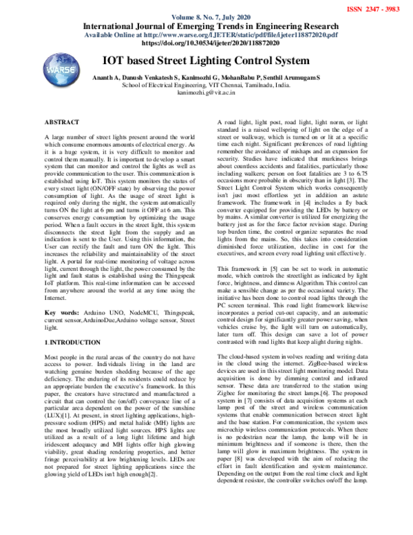 (PDF) IOT based Street Lighting Control System