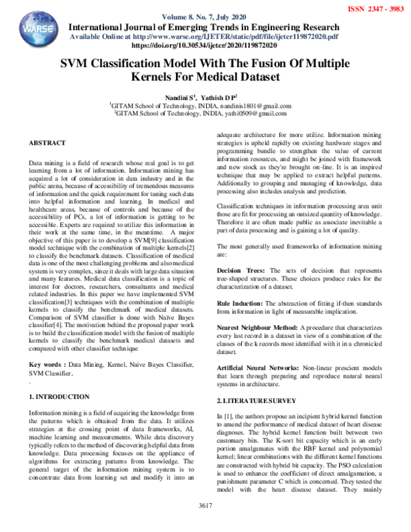 (PDF) SVM Classification Model With The Fusion Of Multiple Kernels For Medical Dataset