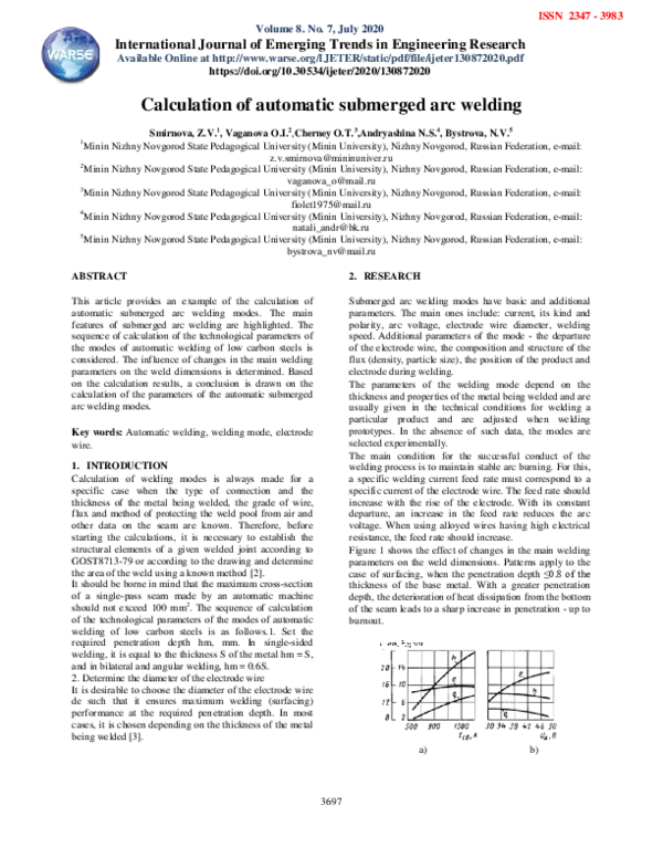 (PDF) Calculation of automatic submerged arc welding | WARSE The World ...