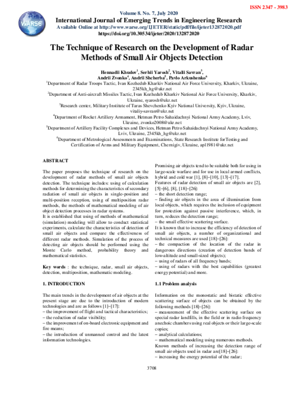 (PDF) The Technique of Research on the Development of Radar Methods of ...
