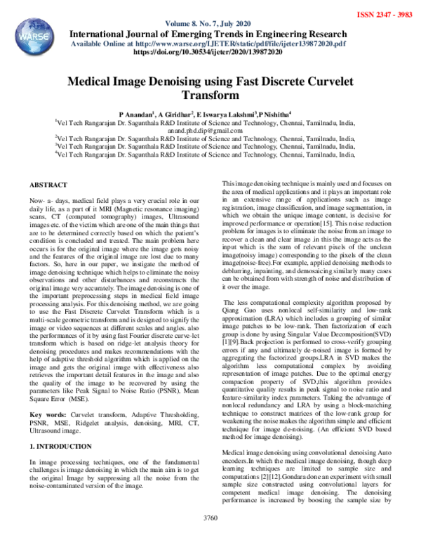 Pdf Medical Image Denoising Using Fast Discrete Curvelet Transform