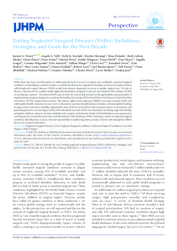 (PDF) Ending Neglected Surgical Diseases (NSDs): Definitions ...