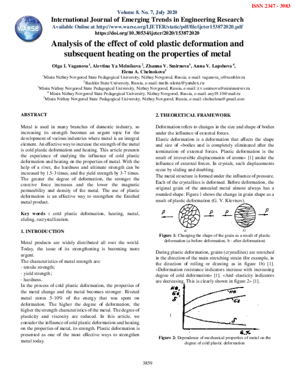 (PDF) Analysis of the effect of cold plastic deformation and subsequent ...