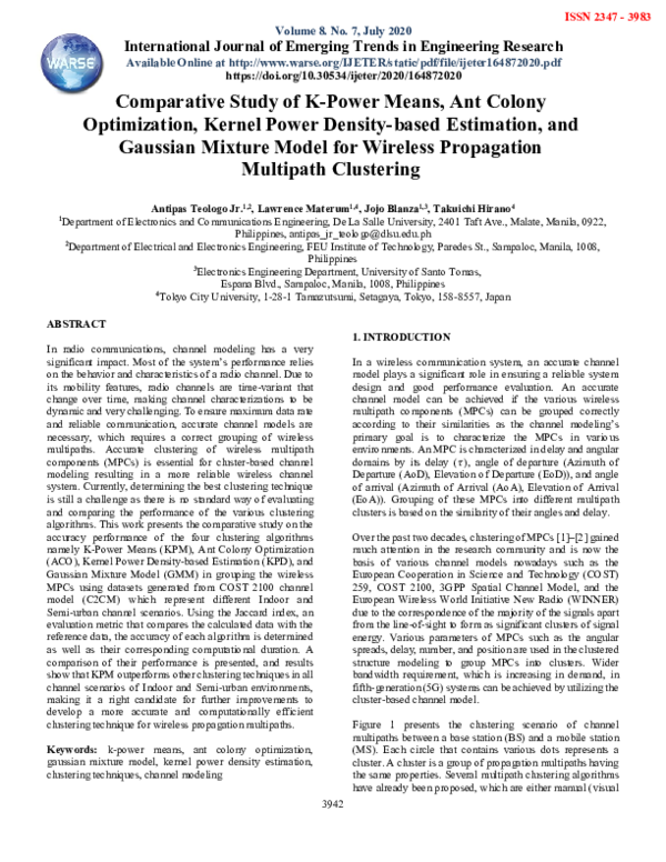 (PDF) Comparative Study of K-Power Means, Ant Colony Optimization, Kernel Power Density-based ...