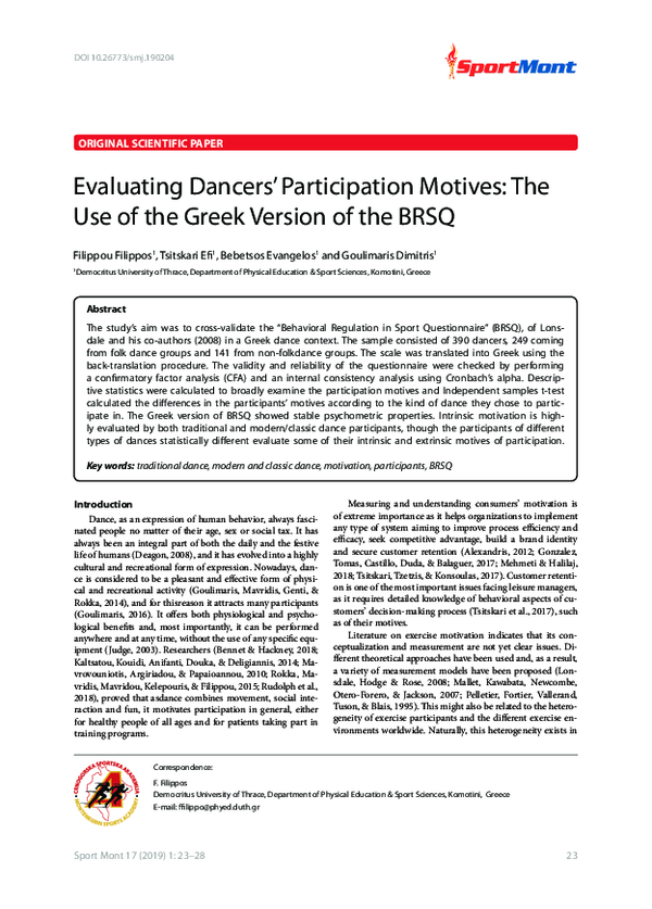 (PDF) Evaluating Dancers’ Participation Motives: The Use of the Greek ...