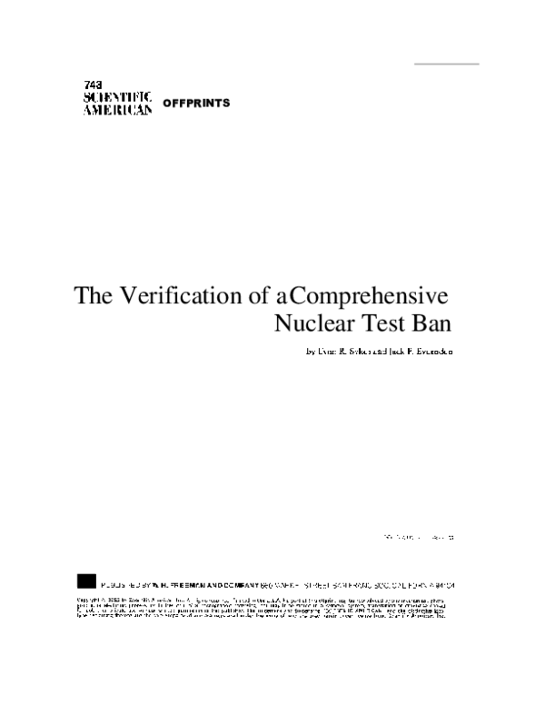 (PDF) The Verification of a Comprehensive Nuclear Test Ban