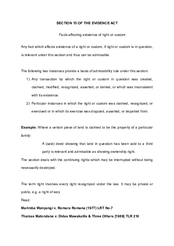 SECTION 15 OF THE EVIDENCE ACT