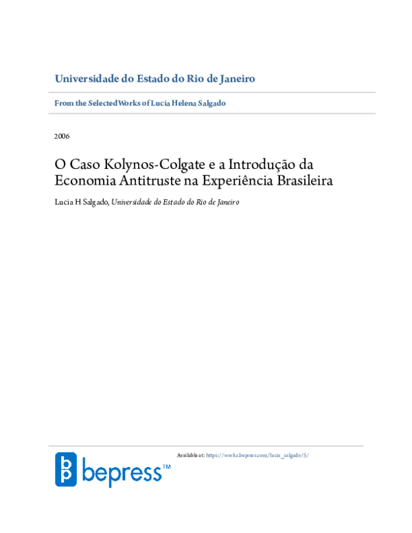 (PDF) O caso Kolynos-Colgate e a introdução da economia antitruste na ...