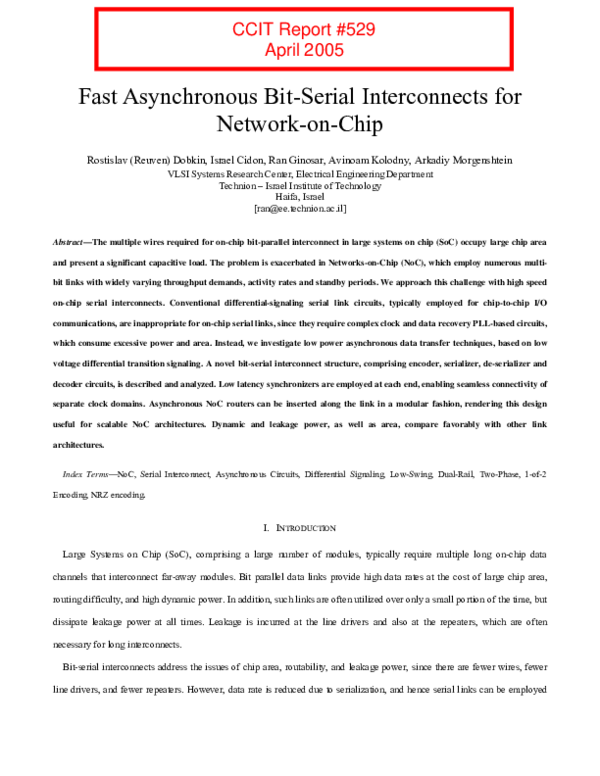 (PDF) Fast Asynchronous Bit-Serial Interconnects for Network-on-Chip
