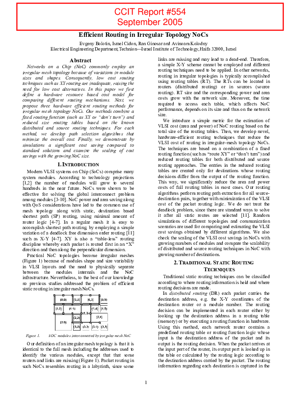 (PDF) Efficient routing in irregular topology NoCs