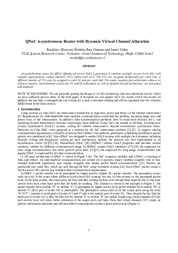 (PDF) QNoC Asynchronous Router with Dynamic Virtual Channel Allocation