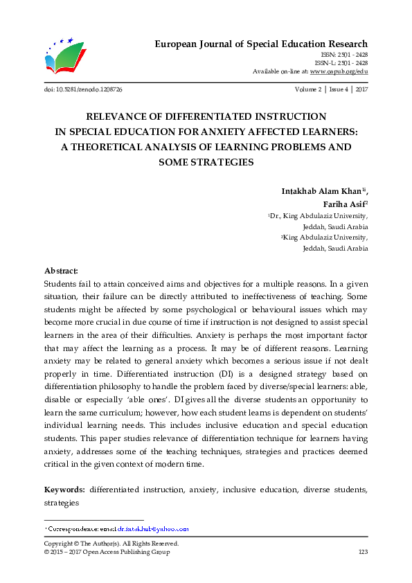 (PDF) . Relevance of Differentiated Instruction in Special Education