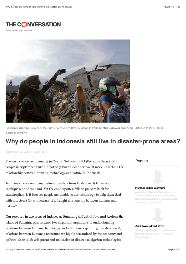 (PDF) Why Do People in Indonesia Still Live in Disaster-prone Areas?