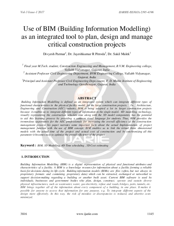 (PDF) Use of BIM (Building Information Modelling) as an integrated tool ...