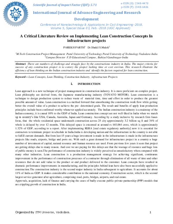 (PDF) A Critical Literature Review on Implementing Lean Construction Concepts In infrastructure ...