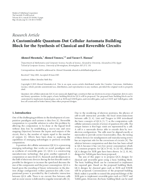 (PDF) A Customizable Quantum-Dot Cellular Automata Building Block for the Synthesis of Classical ...