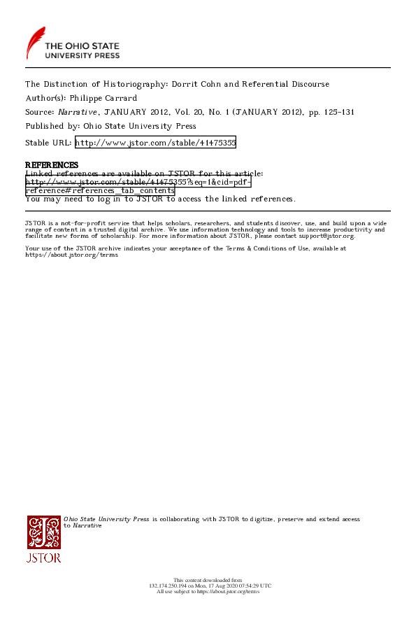 (PDF) The Distinction of Historiography: Dorrit Cohn and Referential ...