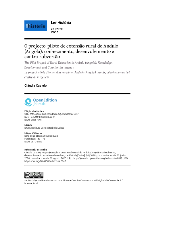 (PDF) O projecto-piloto de extensão rural do Andulo (Angola ...