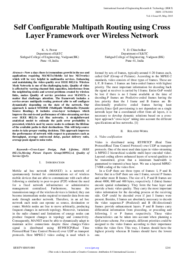 Pdf Ijert Self Configurable Multipath Routing Using Cross Layer Framework Over Wireless