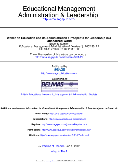 (PDF) Max Weber on Education