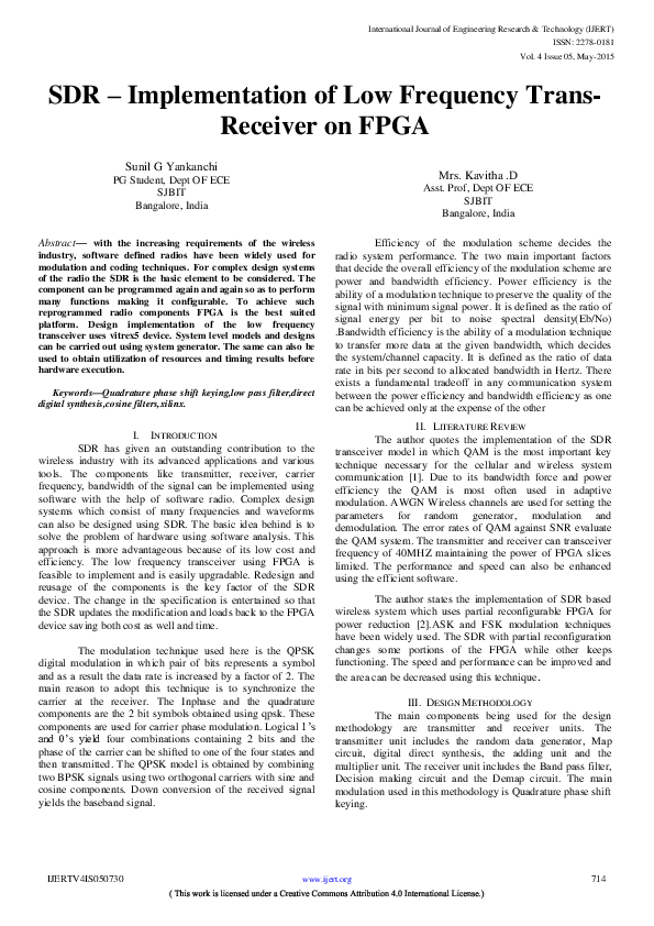 Pdf Ijert Sdr Implementation Of Low Frequency Trans Receiver On Fpga 7306