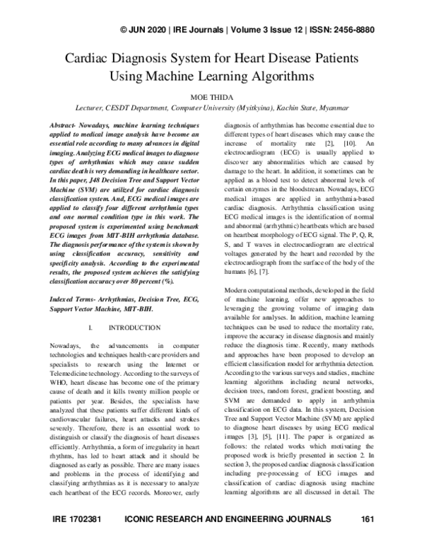 (PDF) Cardiac Diagnosis System for Heart Disease Patients Using Machine ...