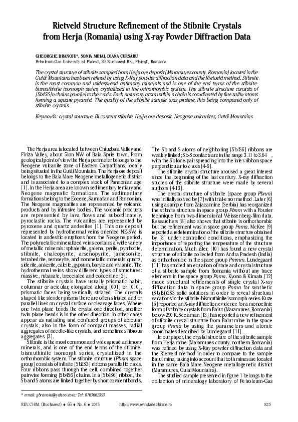 (PDF) Rietveld Structure Refinement of the Stibnite Crystals from Herja ...