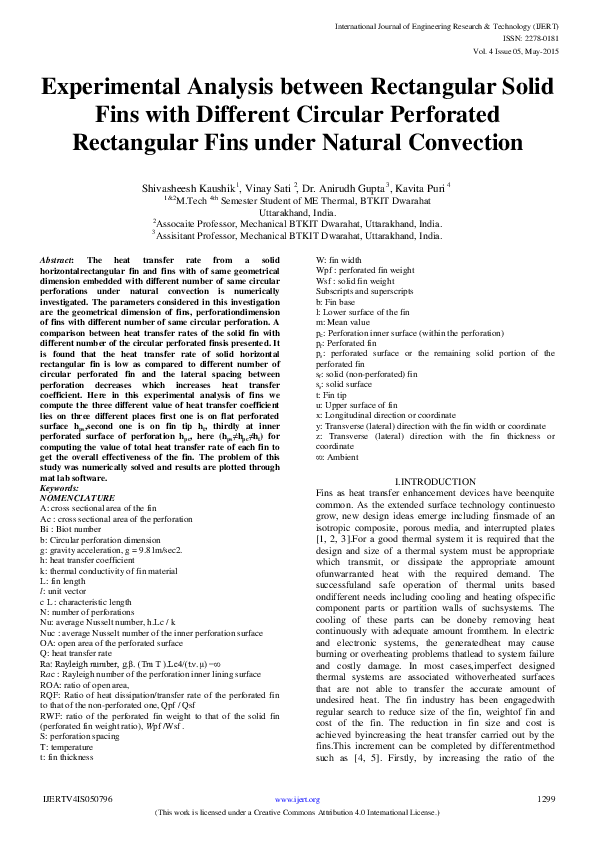 (PDF) IJERT-Experimental Analysis between Rectangular Solid Fins with ...
