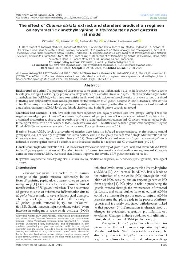 (PDF) The effect of Channa striata extract and standard eradication ...