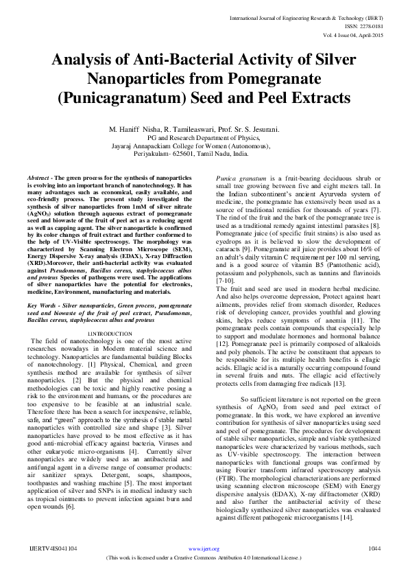 (PDF) IJERT-Analysis of Anti-Bacterial Activity of Silver Nanoparticles from Pomegranate ...