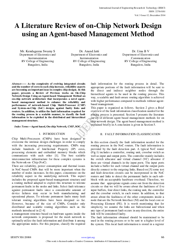 Pdf Ijert A Literature Review Of On Chip Network Design Using An Agent Based Management Method