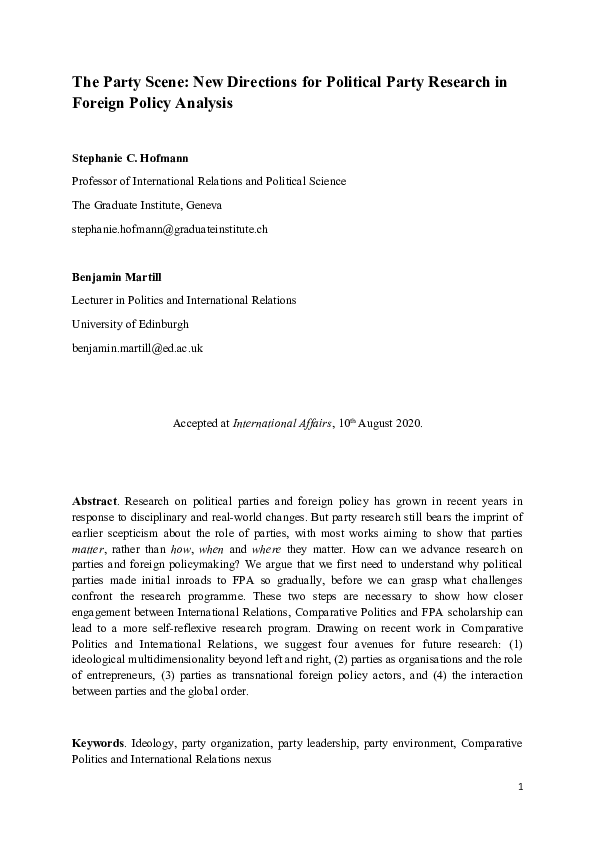(DOC) The Party Scene: New Directions for Political Party Research in ...