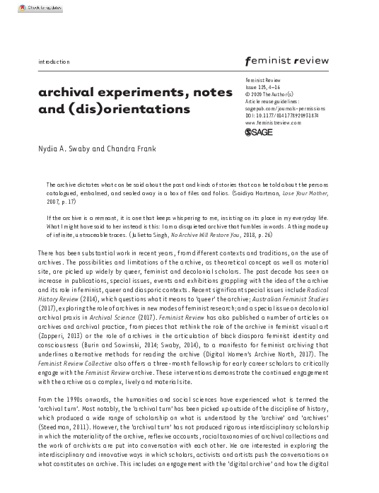 (PDF) archival experiments, notes and (dis)orientations