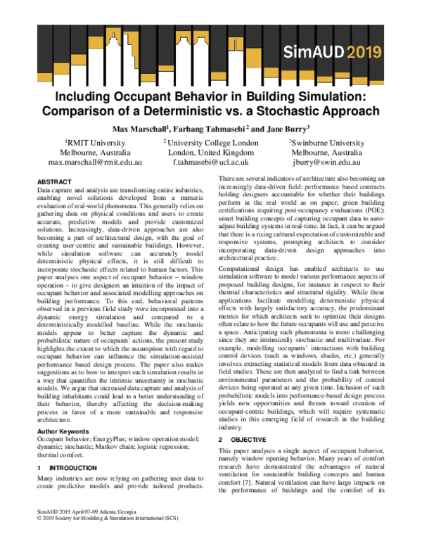Pdf Including Occupant Behavior In Building Simulation Comparison Of A Deterministic Vs A