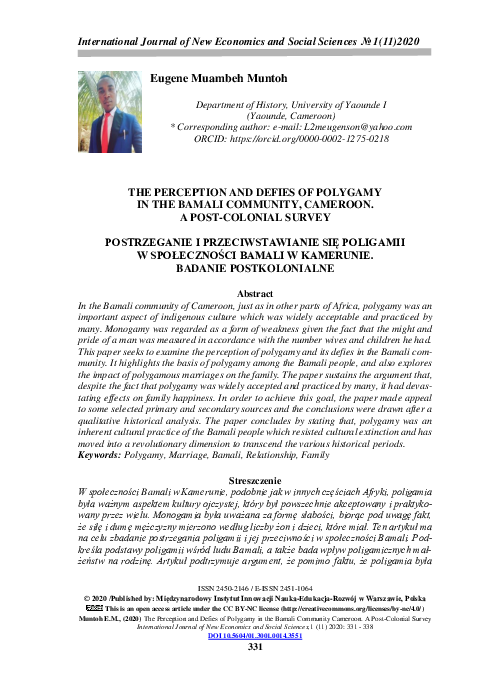 (PDF) THE PERCEPTION AND DEFIES OF POLYGAMY IN THE BAMALI COMMUNITY ...