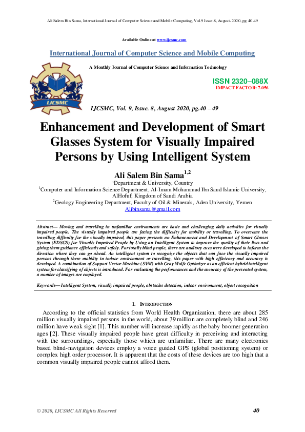 (PDF) Enhancement and Development of Smart Glasses System for Visually ...