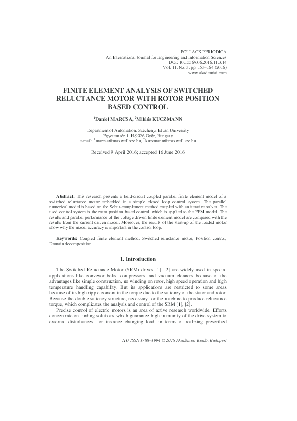 Pdf Finite Element Analysis Of Switched Reluctance Generator Under