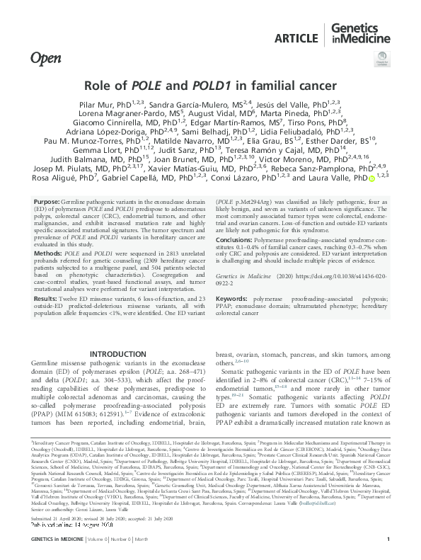 (PDF) Role of POLE and POLD1 in familial cancer