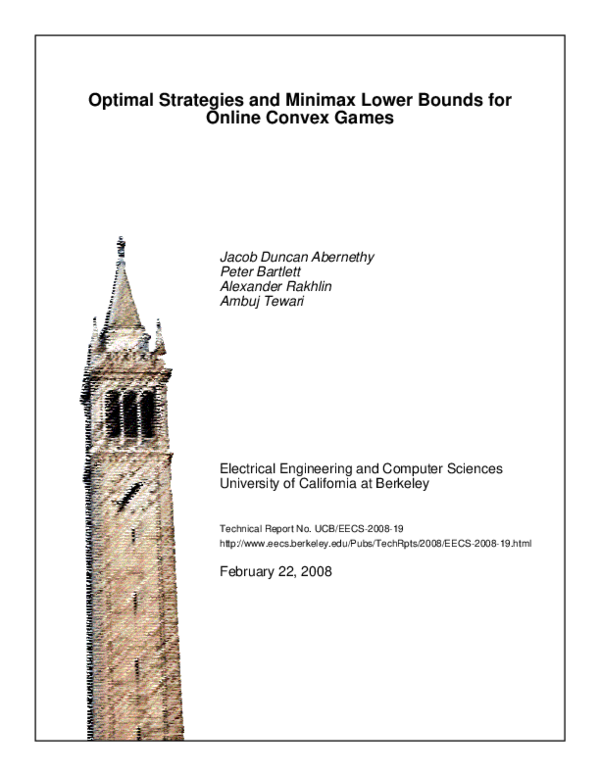 (PDF) Optimal strategies and minimax lower bounds for online convex games