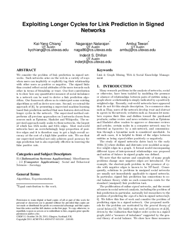(PDF) Exploiting longer cycles for link prediction in signed networks