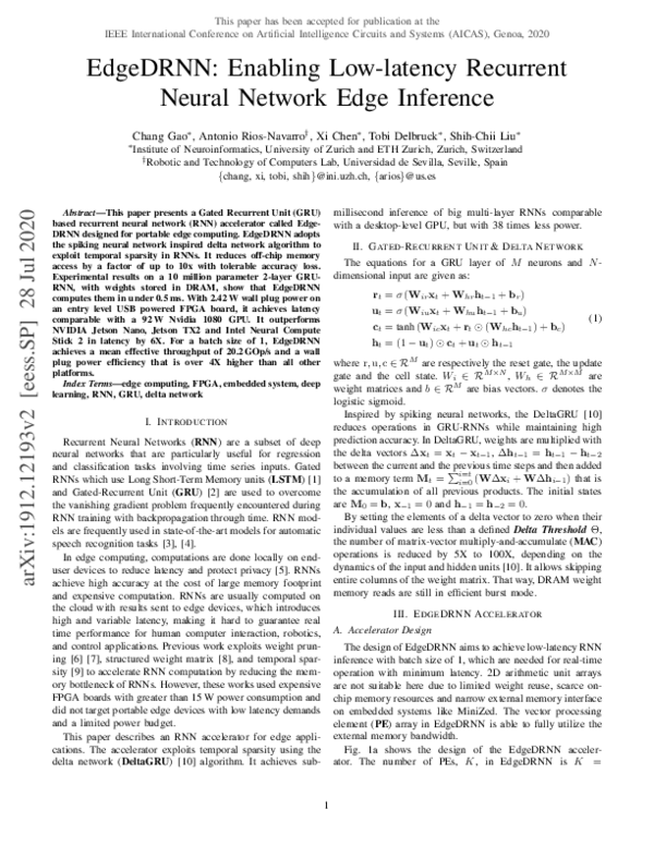 (PDF) EdgeDRNN: Enabling Low-latency Recurrent Neural Network Edge ... (PDF) EdgeDRNN: Enabling Low-latency Recurrent Neural Network Edge ...