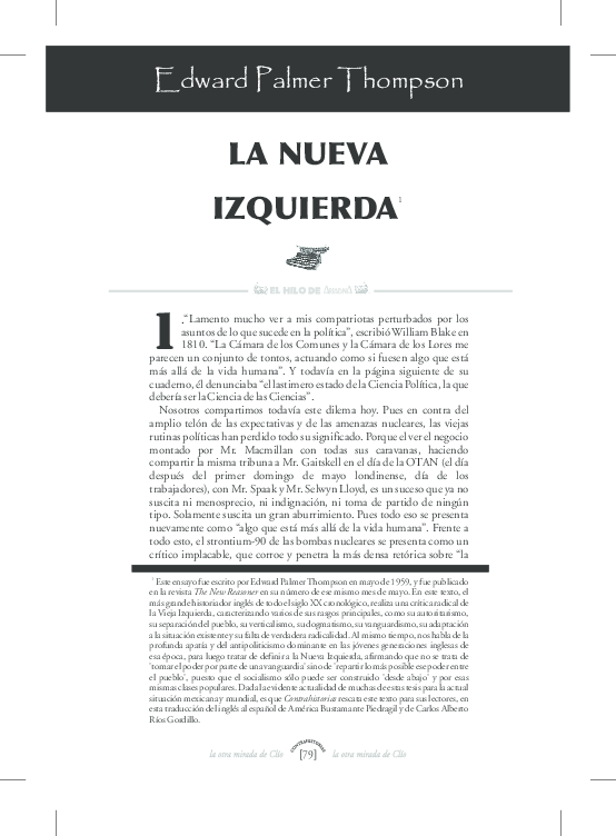 (PDF) Traducción. Edward P. Thompson "La nueva izquierda"