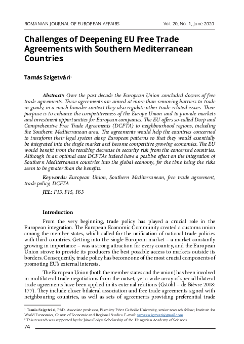 (PDF) Challenges of Deepening EU Free Trade Agreements with Southern ...