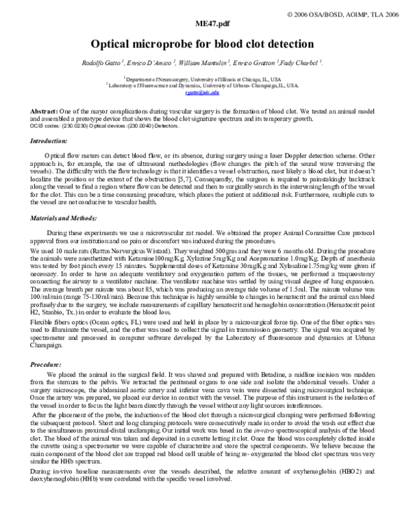 (PDF) Optical microprobe for blood clot detection