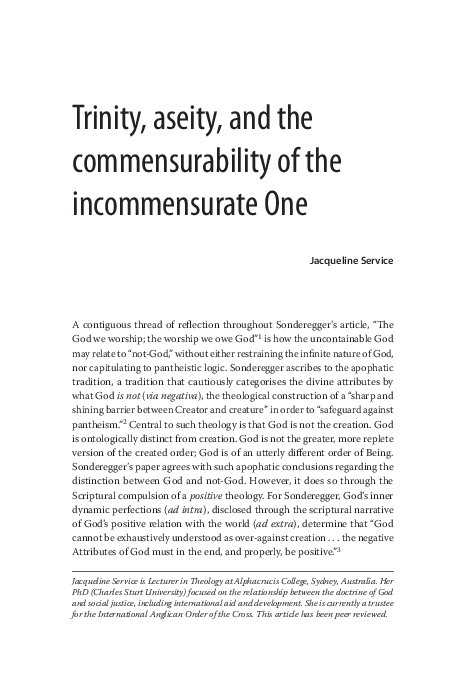 (PDF) Aseity, Trinity and the Commensurability of the Incommensurate One