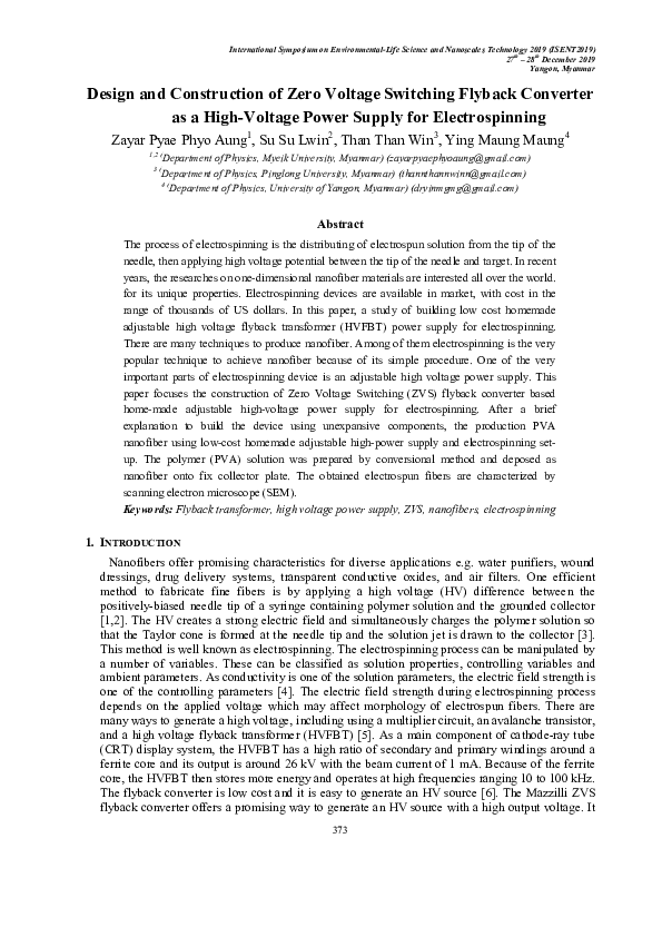 (PDF) Design and Construction of Zero Voltage Switching Flyback Converter as a High-Voltage ...