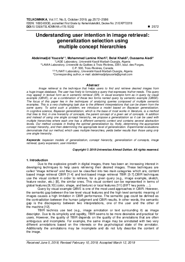 Pdf Understanding User Intention In Image Retrieval Generalization Selection Using Multiple