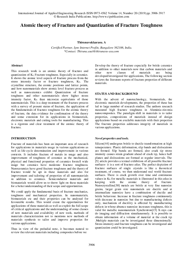 (PDF) Atomic theory of Fracture and Quantization of Fracture Toughness